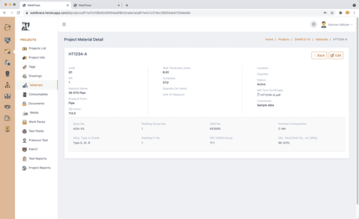 Welding project software - WeldTrace